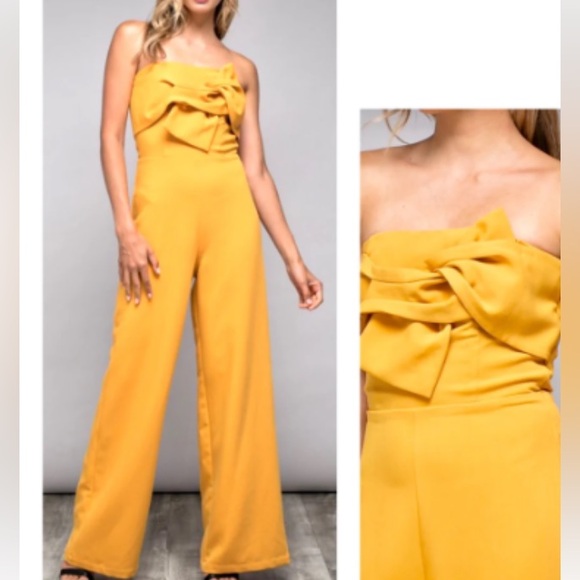 DO+BE | Pants & Jumpsuits | Dobe Yellow Strapless Jumpsuit With Bow ...